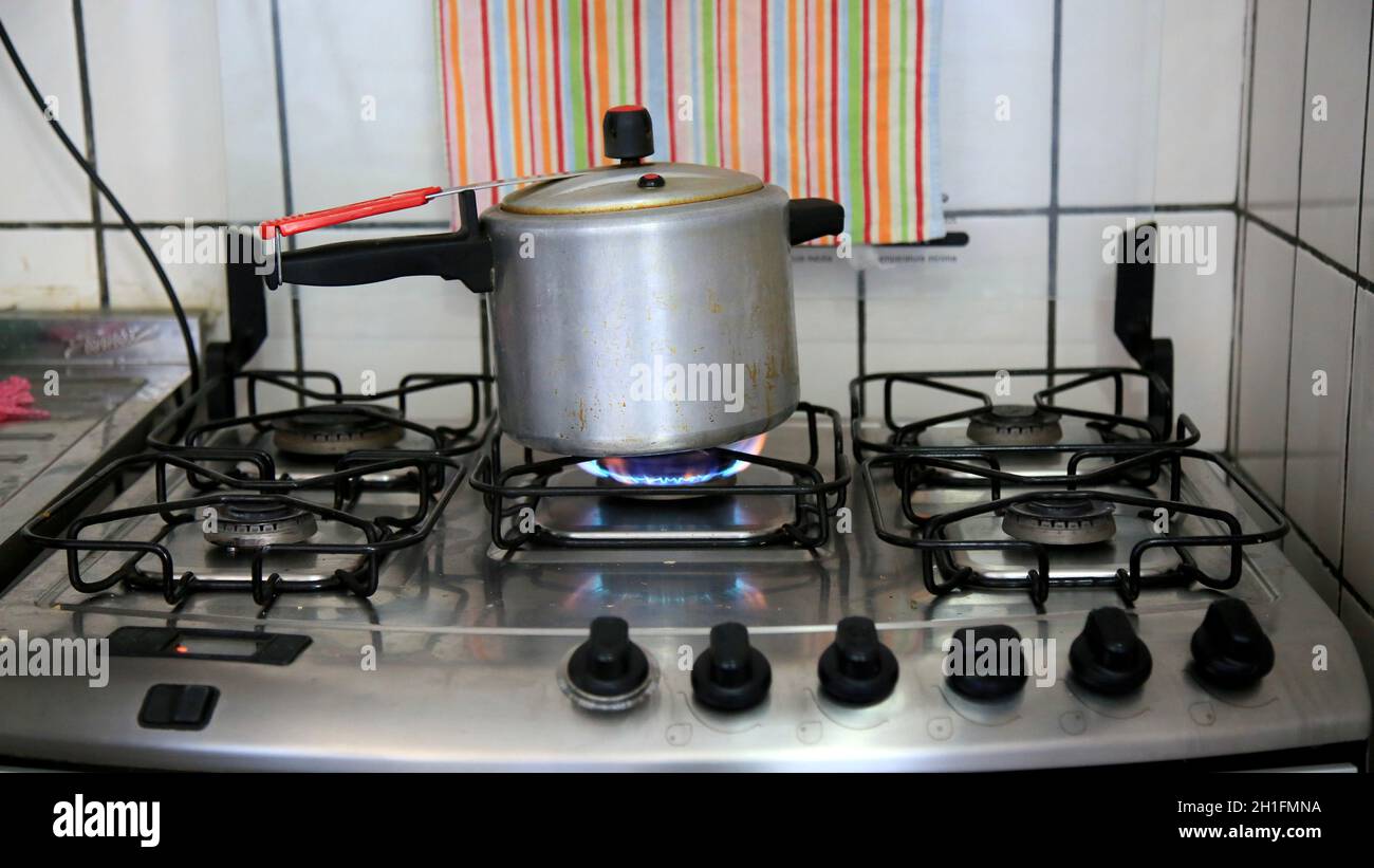 salvador, bahia / brazil - june 10, 2020: Pressure cooker is seen on a ...