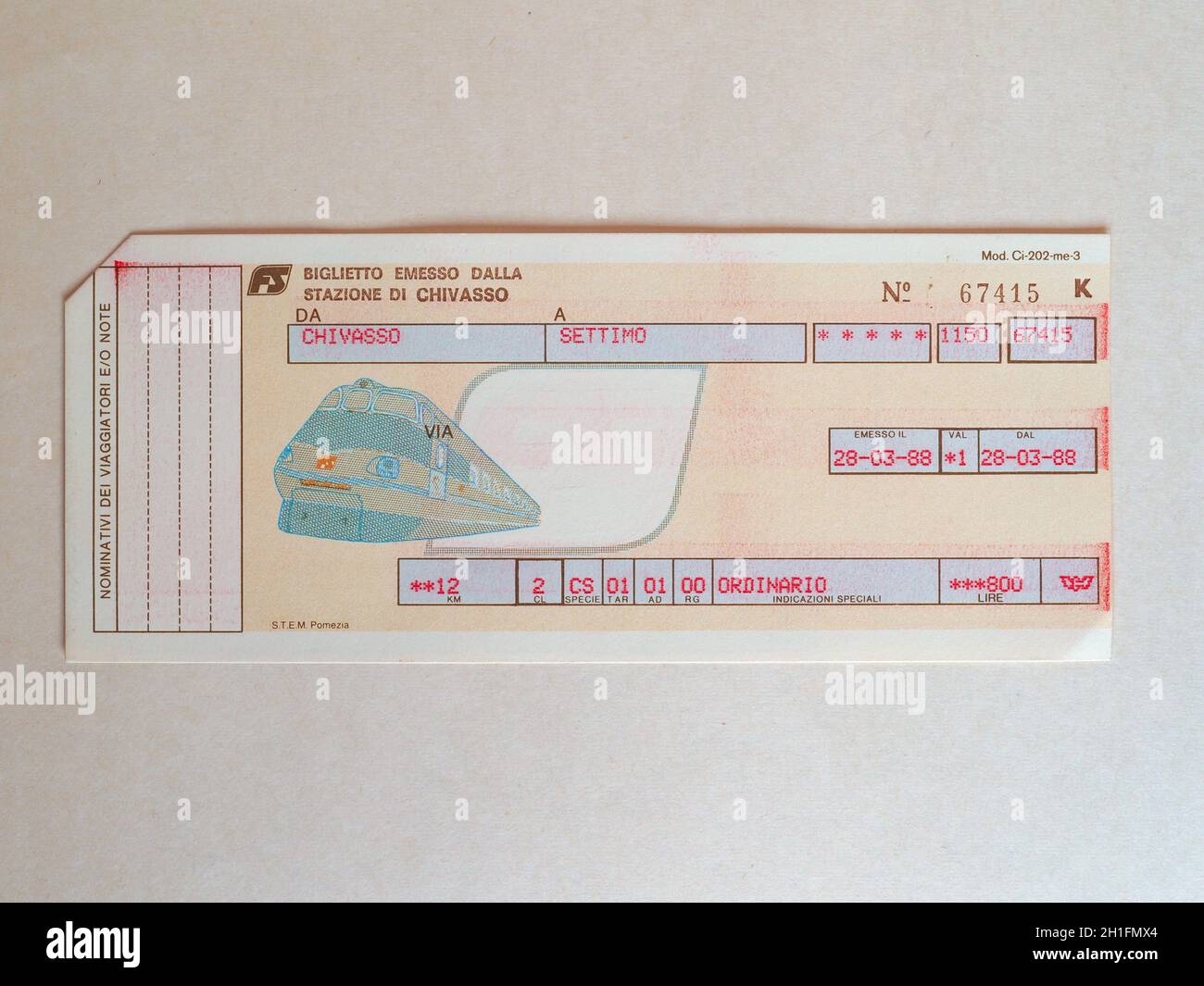 Vintage italian train ticket hi-res stock photography and images - Alamy