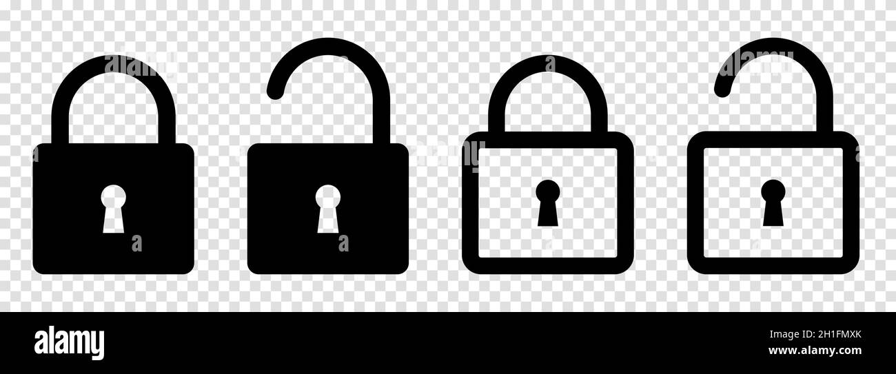 Open and closed padlock icon. Line art and flat style. Vector ...
