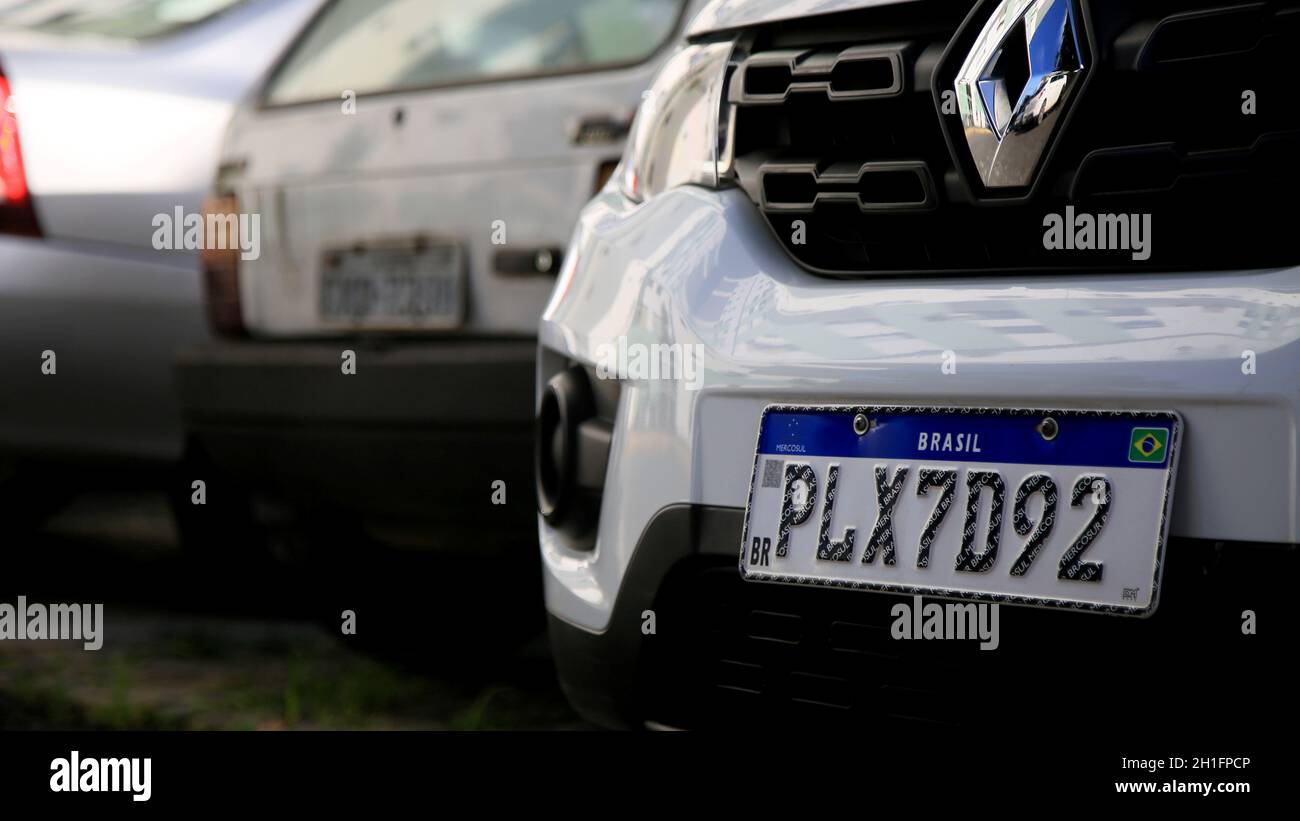 salvador, bahia / brazil - june 11, 2020: vehicle plate in the Mercosul ...