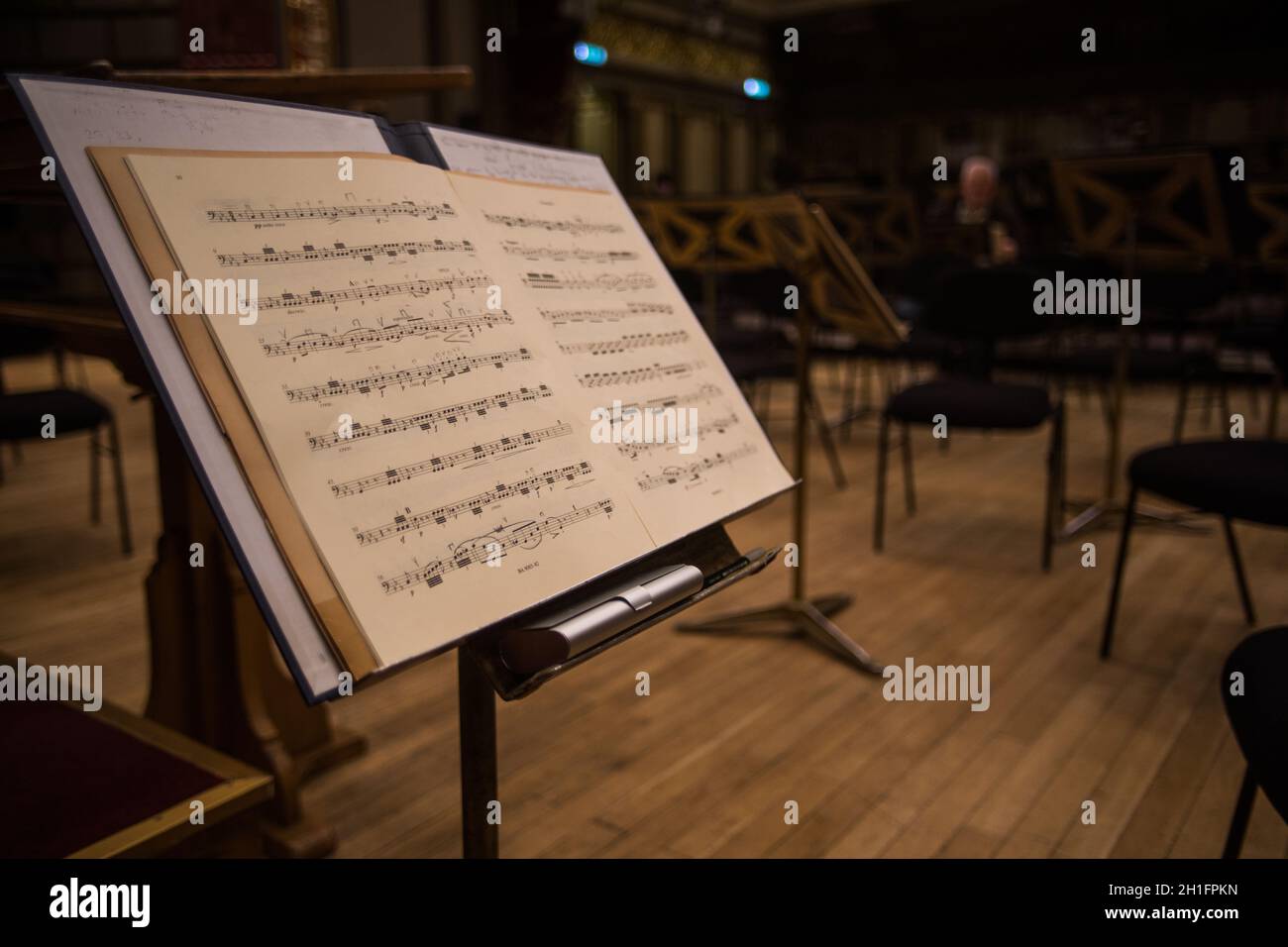 Close up shot of a classical music score sheet on a stage Stock Photo ...