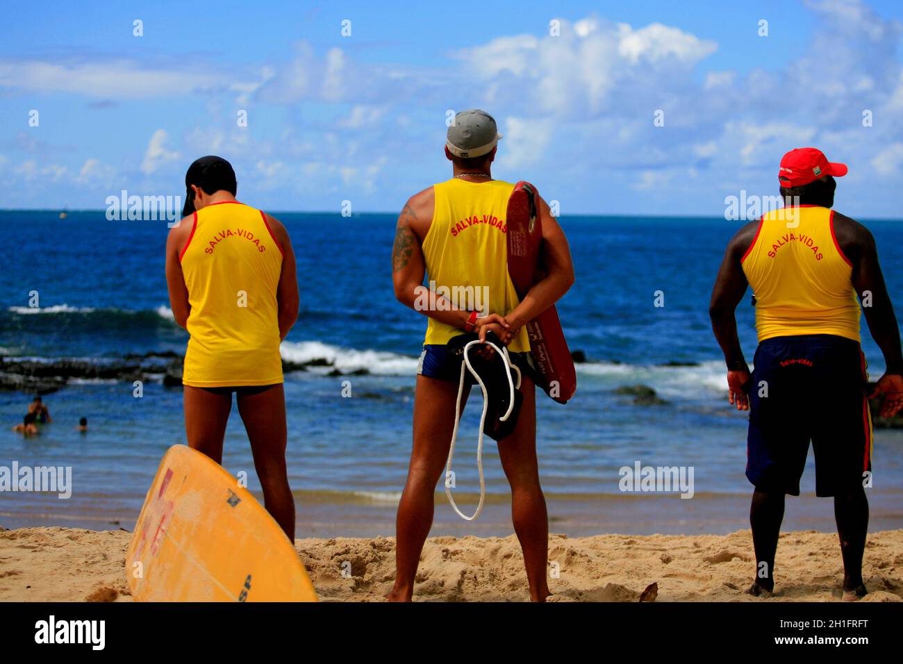 salvador, bahia / brazil - March 3, 2014: Lifeguards are seen at Barra ...