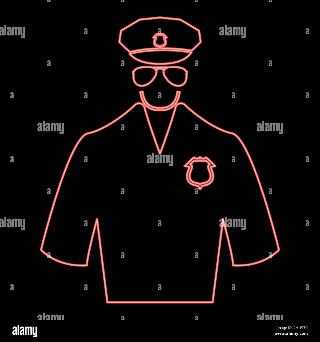 Neon police red color vector illustration flat style light image Stock ...