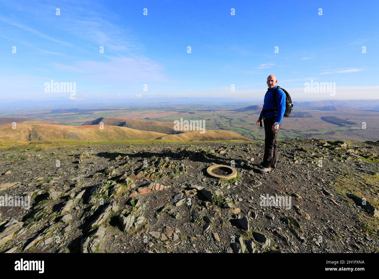 Walkers on the summit ridge of Blencathra fell, Lake District National ...