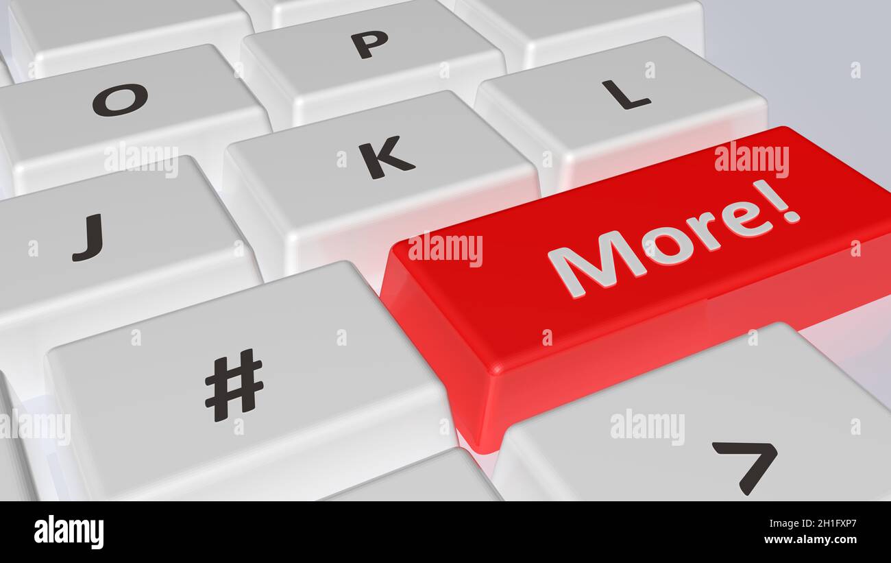 More red key on white computer keyboard - 3D rendering illustration ...