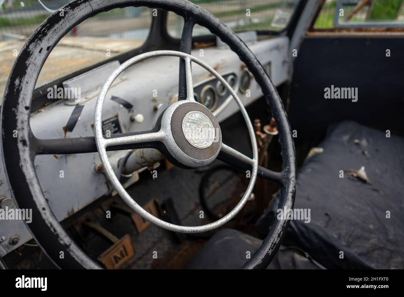 BERLIN - APRIL 27, 2019: Shabby interior of the Maxim Fire Truck Stock ...