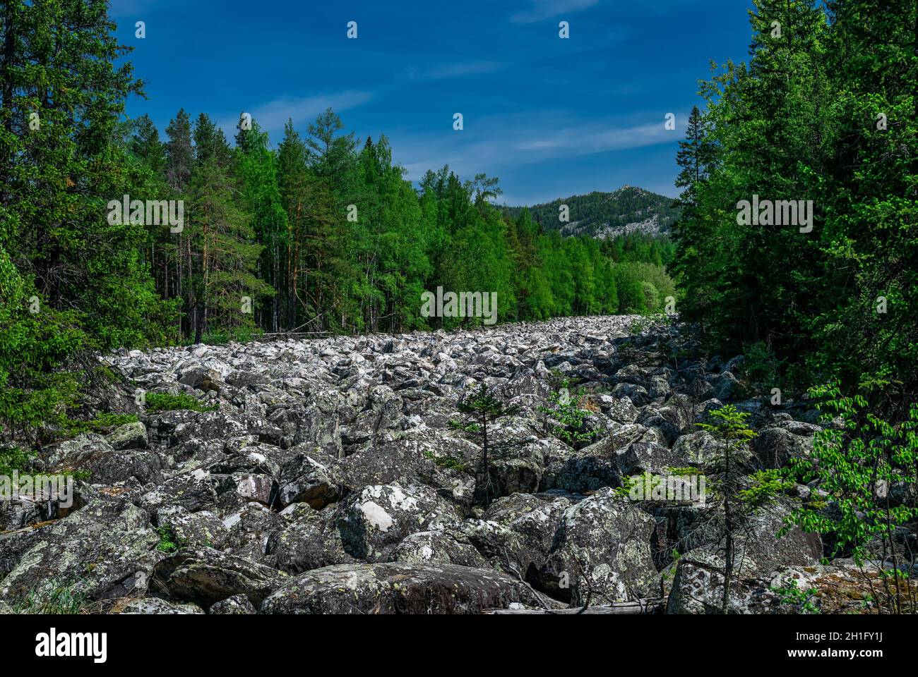 The river of rocks or Stone River. Taganay National Park in Southern ...