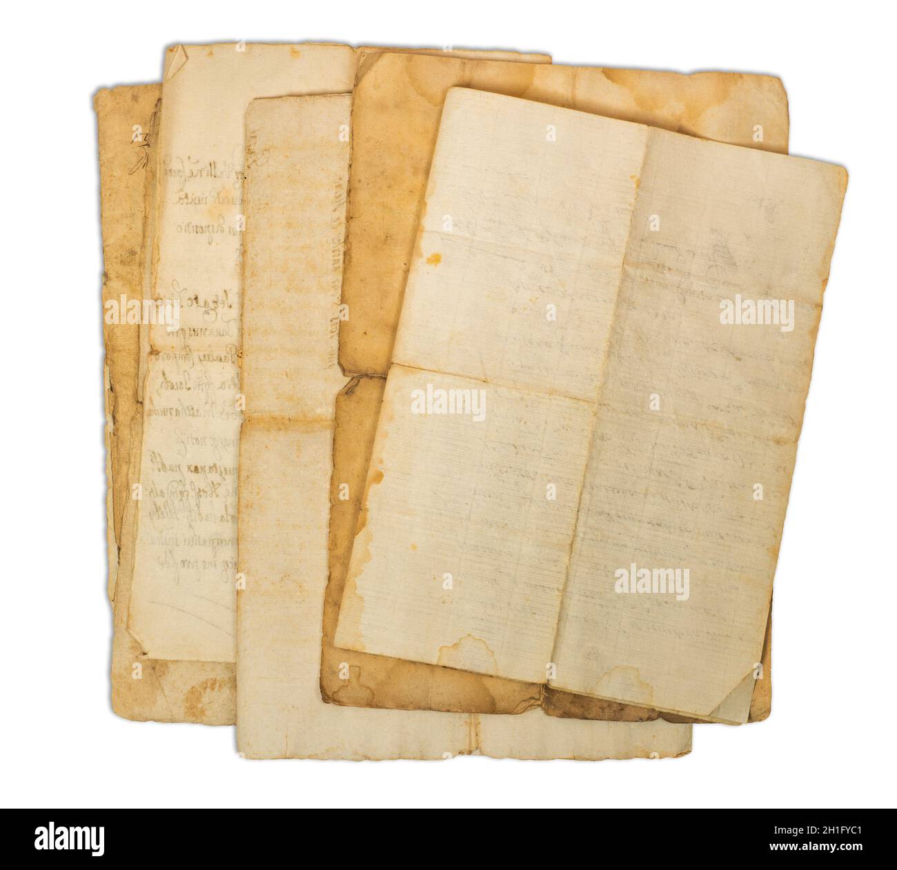 Stacked old sheets group isolated on white Stock Photo - Alamy