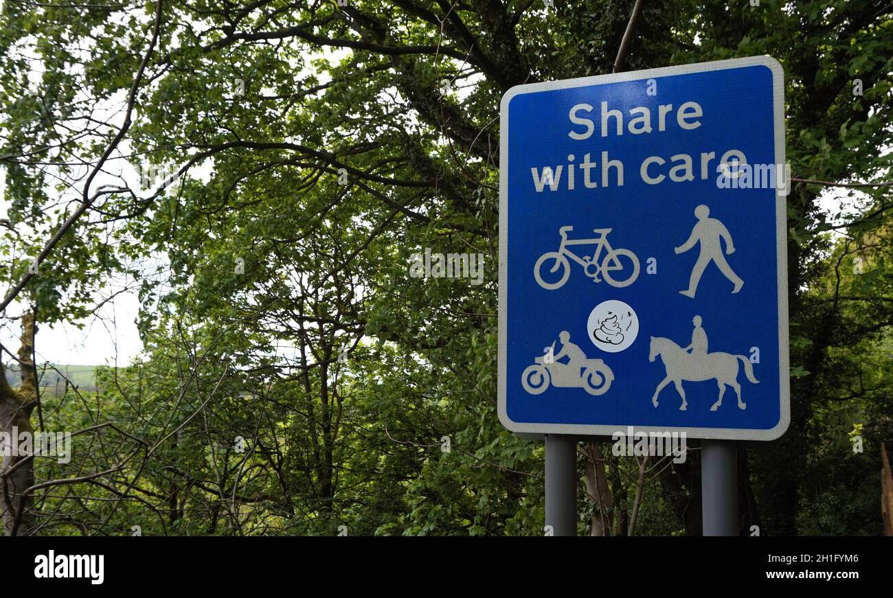 Road sign, Share With Care. Erected on a quiet Derbyshire village lane ...