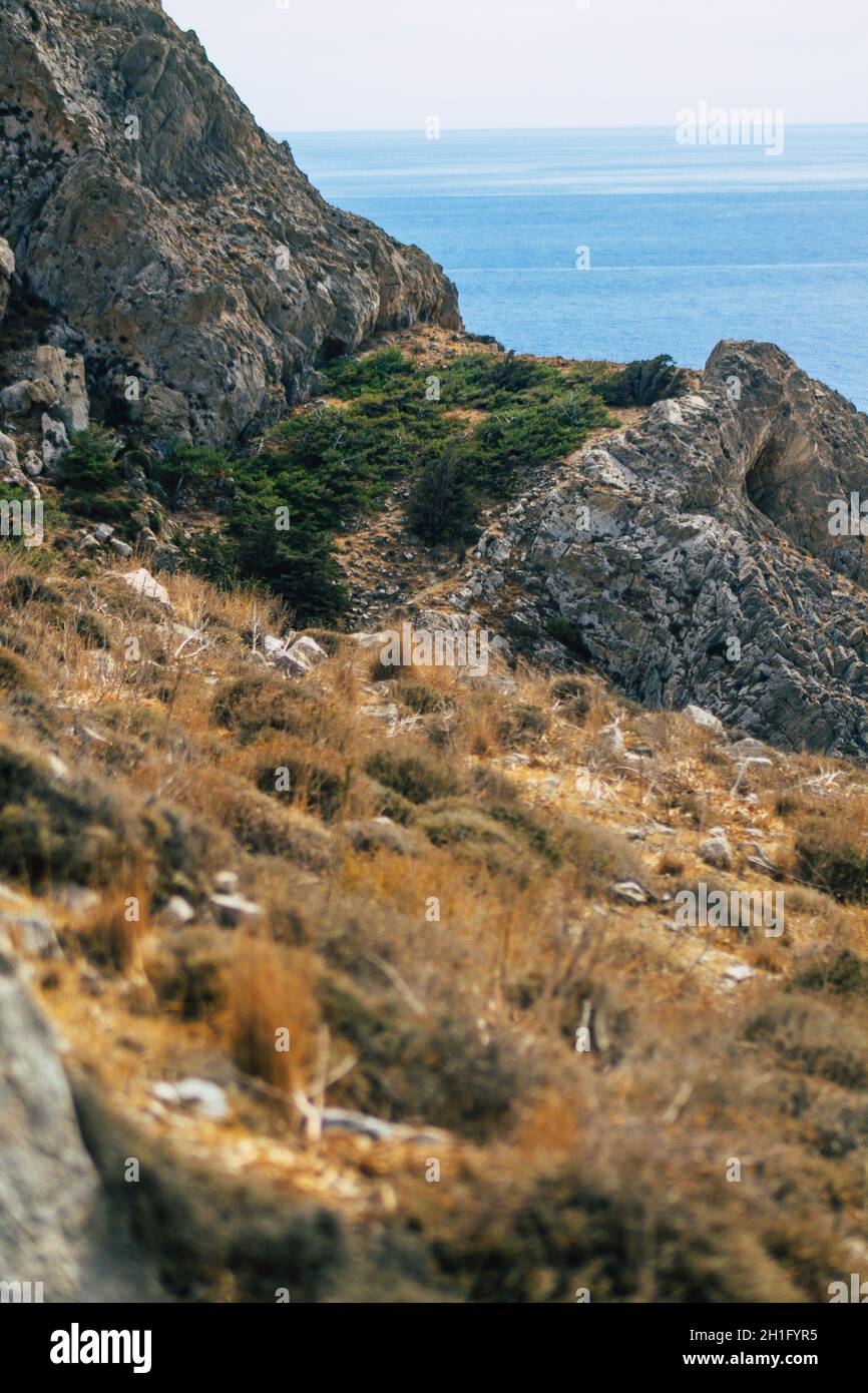 Santorini Island, Perissa, Greece - October 17, 2021 Ancient Thira ...