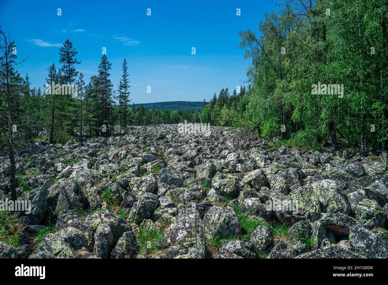 The river of rocks or Stone River. Taganay National Park in Southern ...