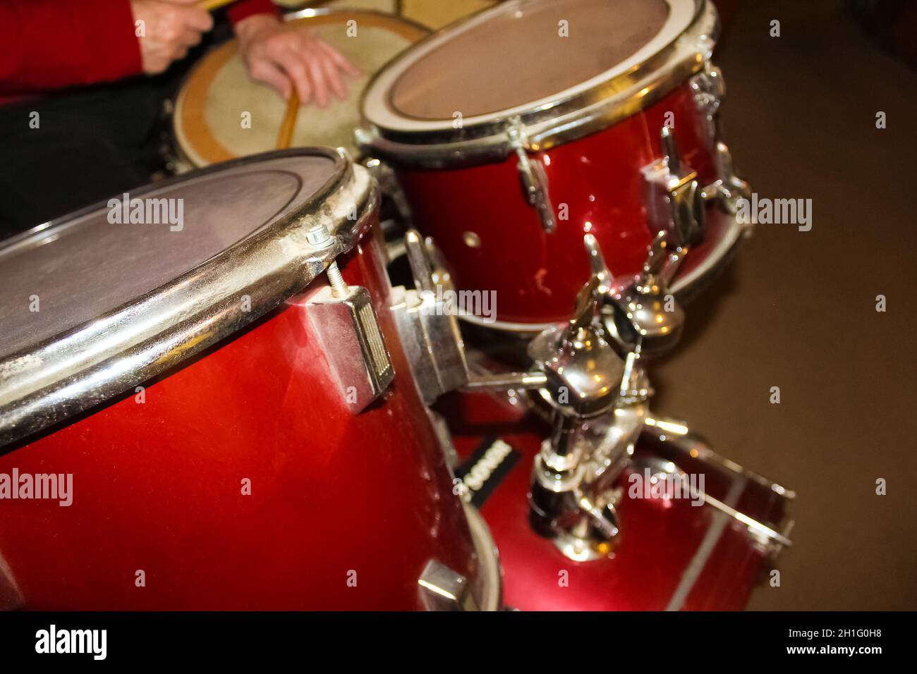 Drums conceptual image. Picture of drums and drumsticks lying on snare ...
