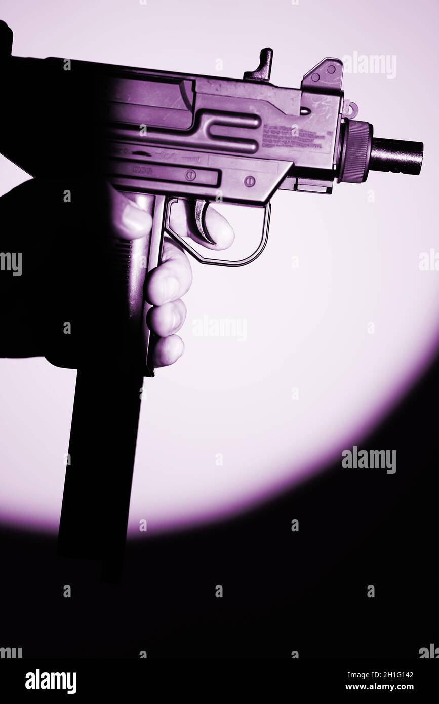 Uzi sub machine gun thriller book cover design photo with dramatic dark ...