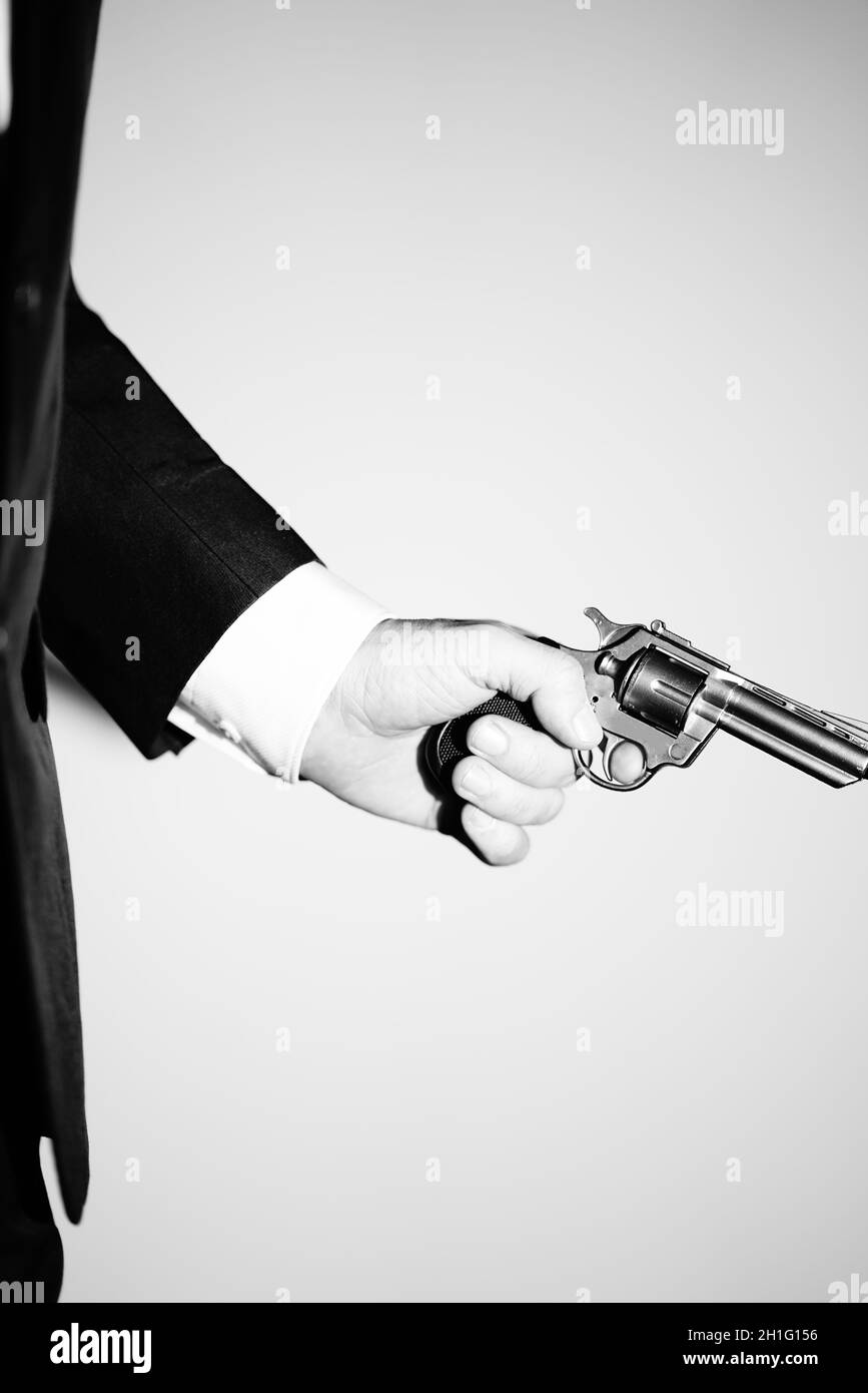 Detective male spy holding pistol gun crime thriller book cover design ...