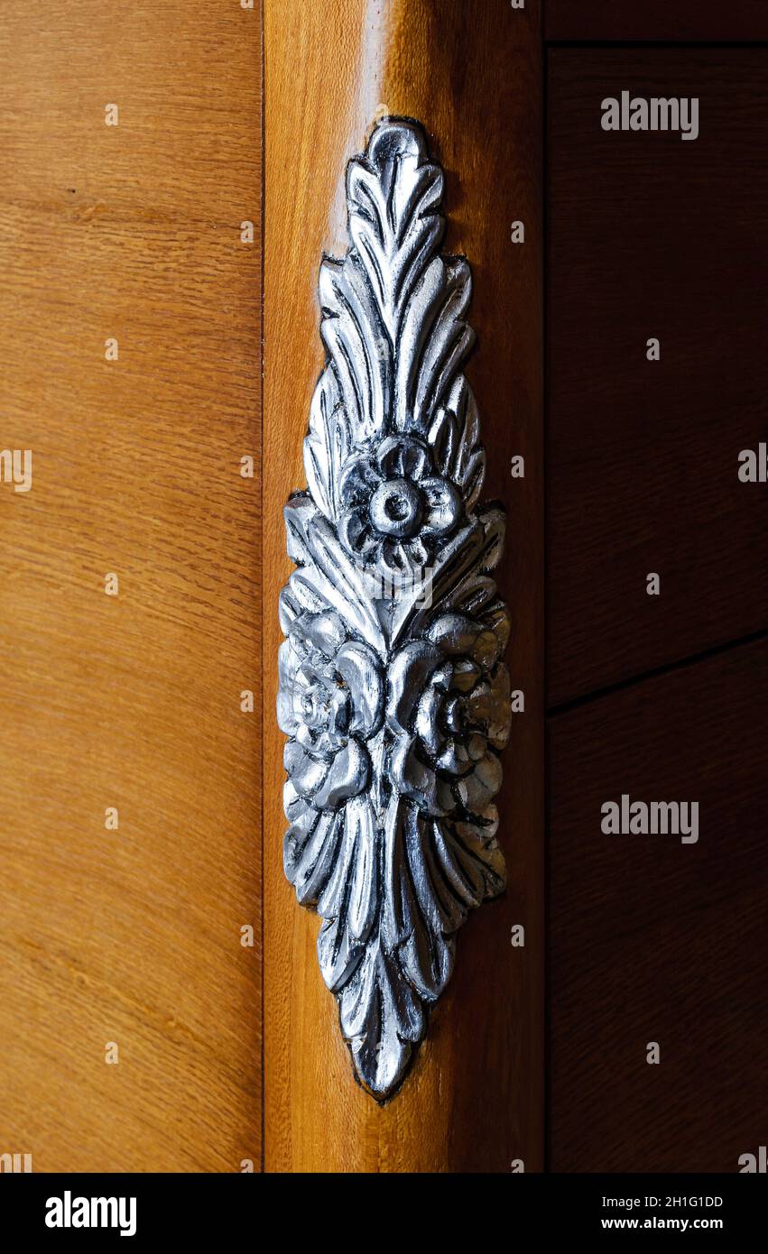 Ornament classic furniture, wood carving, applique, silver paint Stock ...
