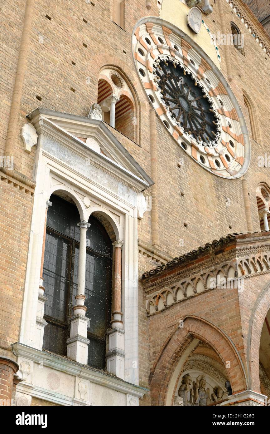Lodi, Lombardy, Italy about 09-2021. Rose window and windows of the ...