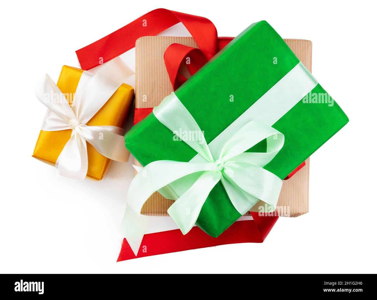 Three beautiful wrapped gifts isolated on white background Stock Photo ...