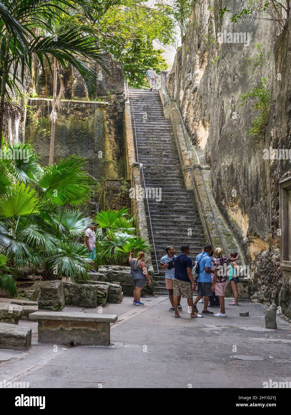 Nassau, Bahamas - May 3, 2019: Tourists near the Queen's Staircase. The ...