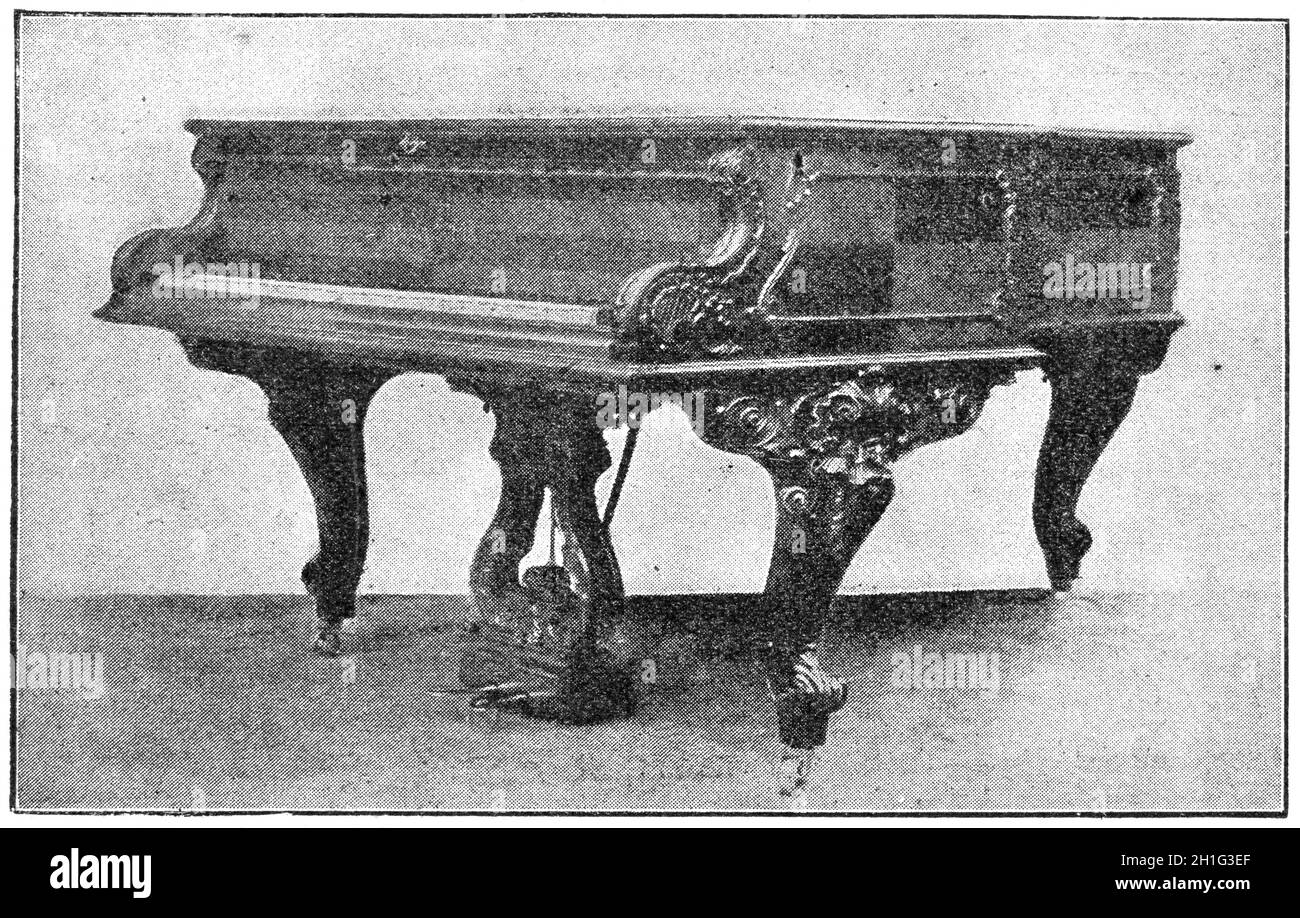 A grand piano. Illustration of the 19th century. White background Stock ...