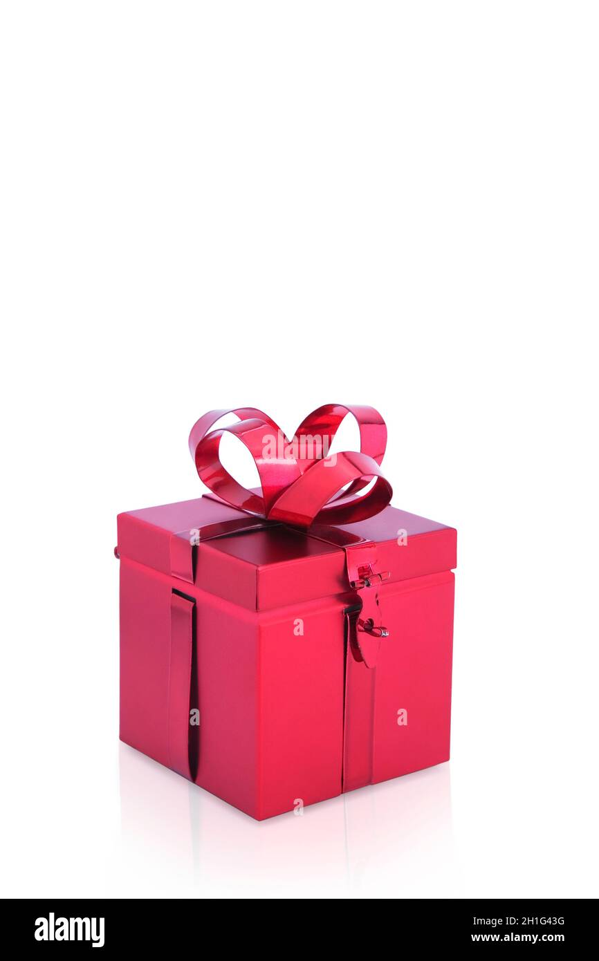 Red Metal Christmas Present Box isolated on a white background Stock ...