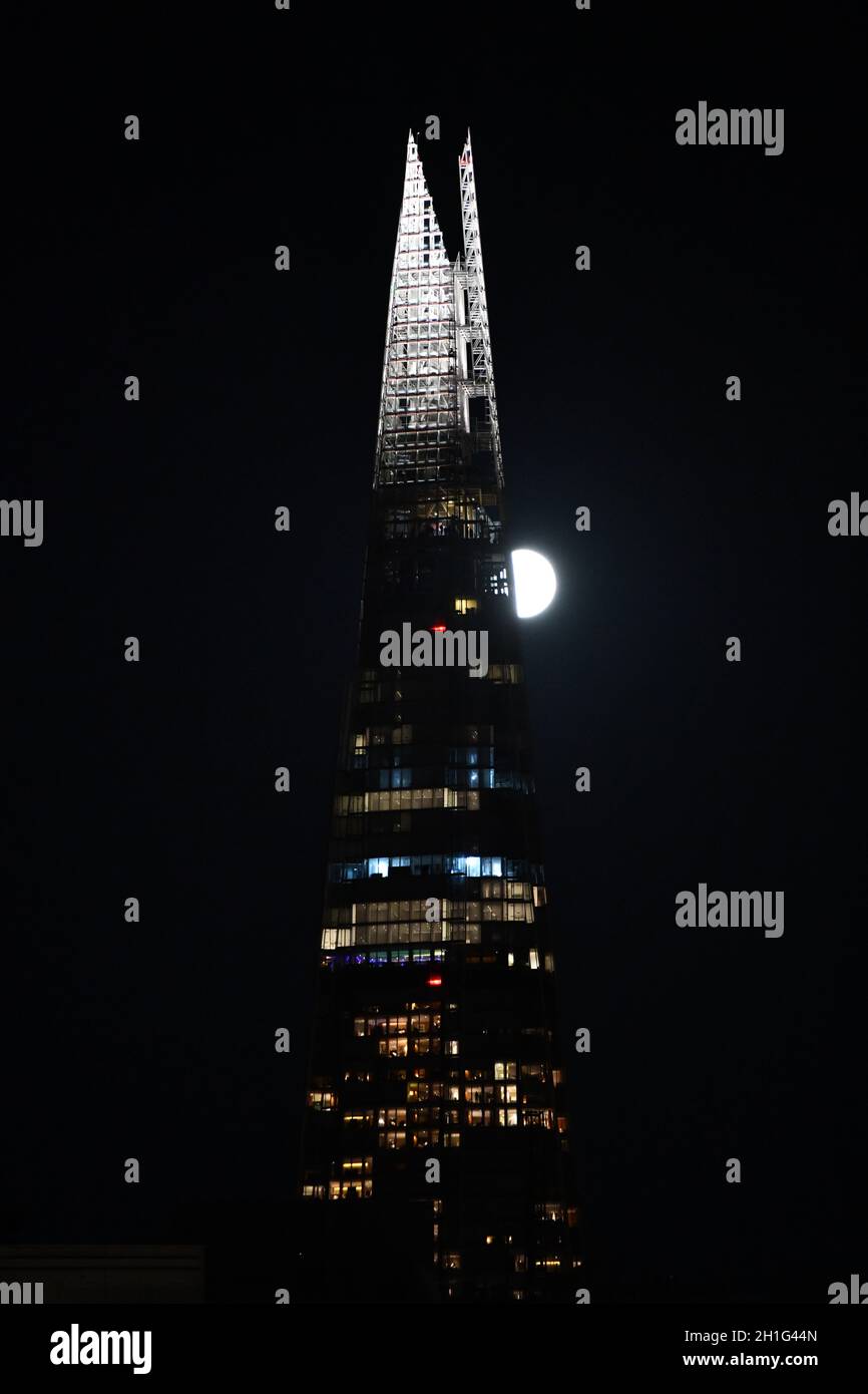 The Shard at night with full moon Stock Photo - Alamy