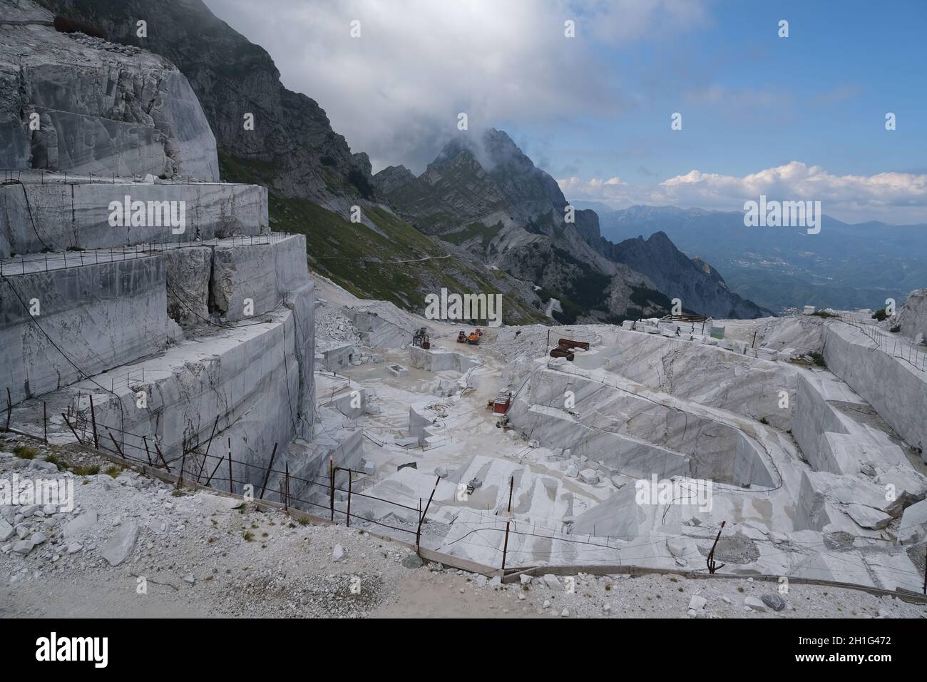 White marble quarries on the Apuan Alps in Tuscany. Quarries near the ...