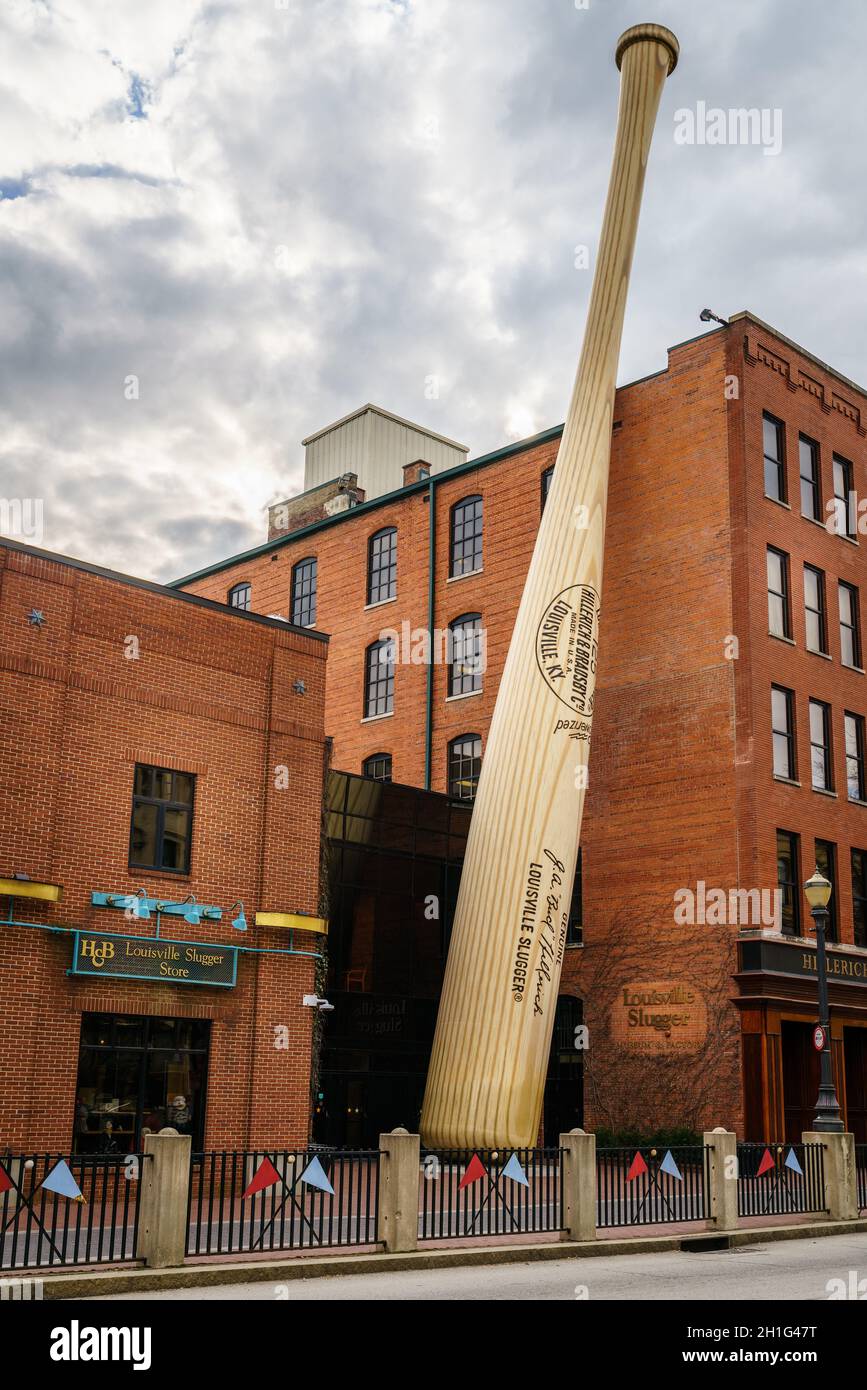 Louisville, KY, February 23, 2020: Oversized baseball bat sculpture in ...