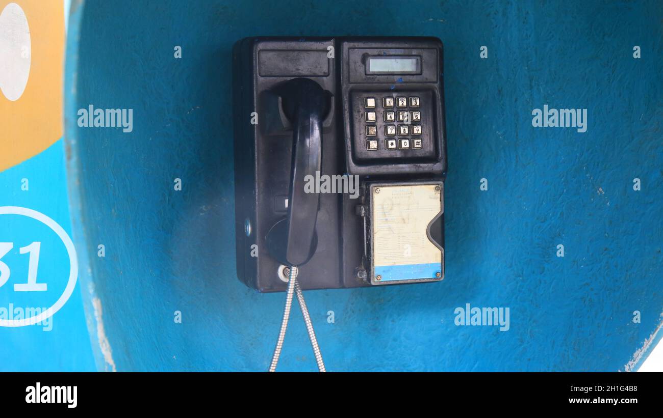 salvador, bahia / brazil - public telephone is seen on the street in ...