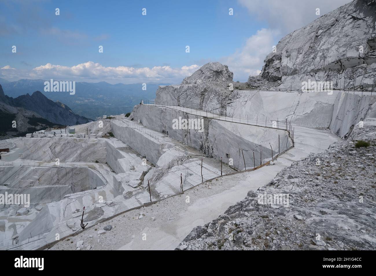White marble quarries on the Apuan Alps in Tuscany. Quarries near the ...