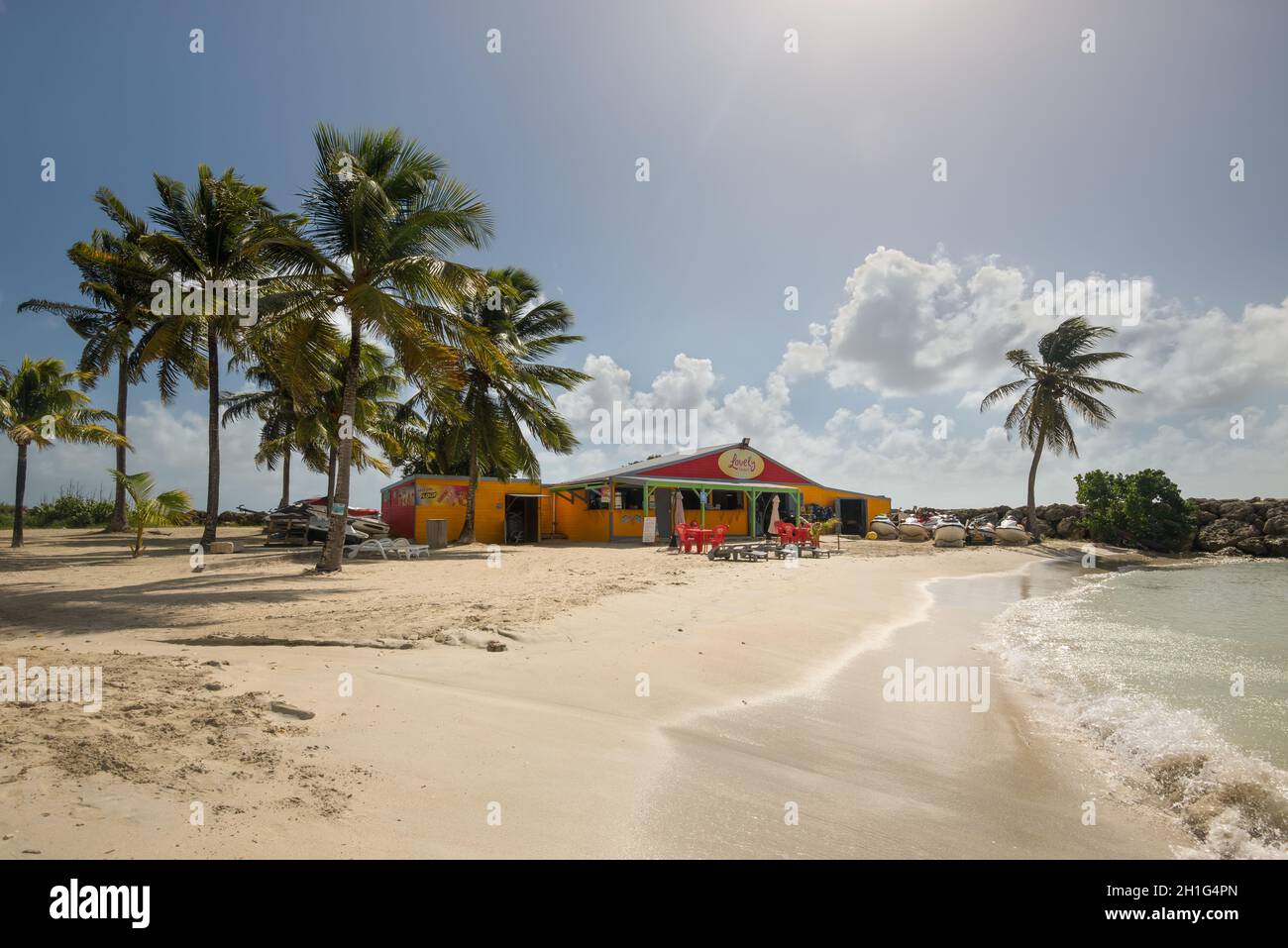 Le Gosier, Guadeloupe - December 20, 2016: View of rental shop building ...