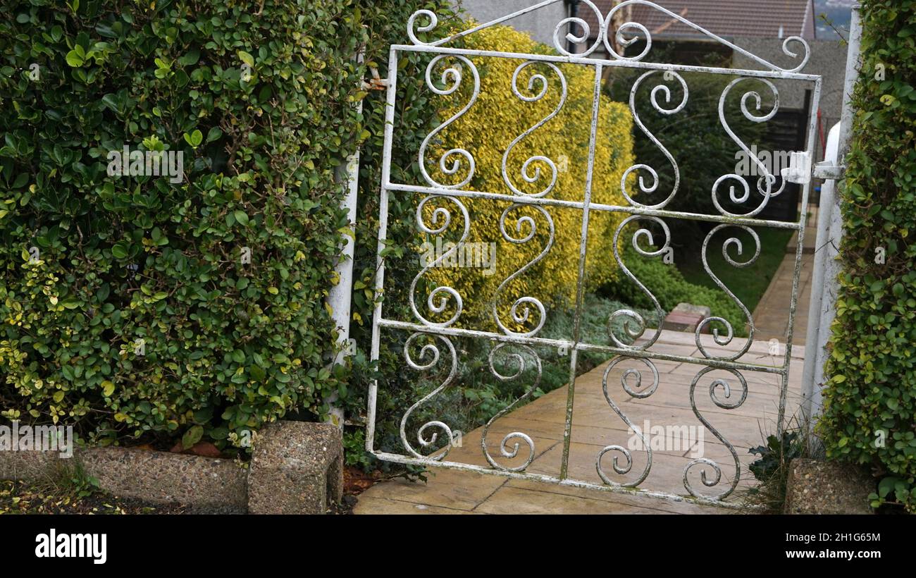 Wrought iron garden gate, council estate, Sheffield circa 1950 Stock ...