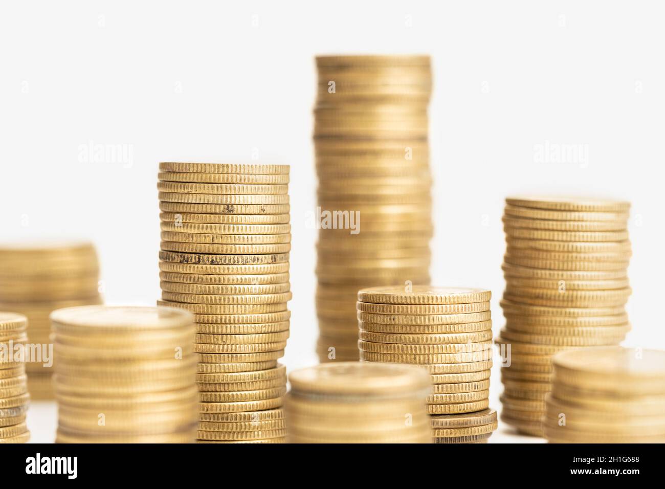 Pile of Coins on white background. Money or finance concept Stock Photo ...