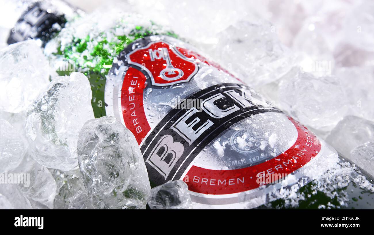 POZNAN, POL - JUN 10, 2020: Bottle of Beck's, the world's best selling ...