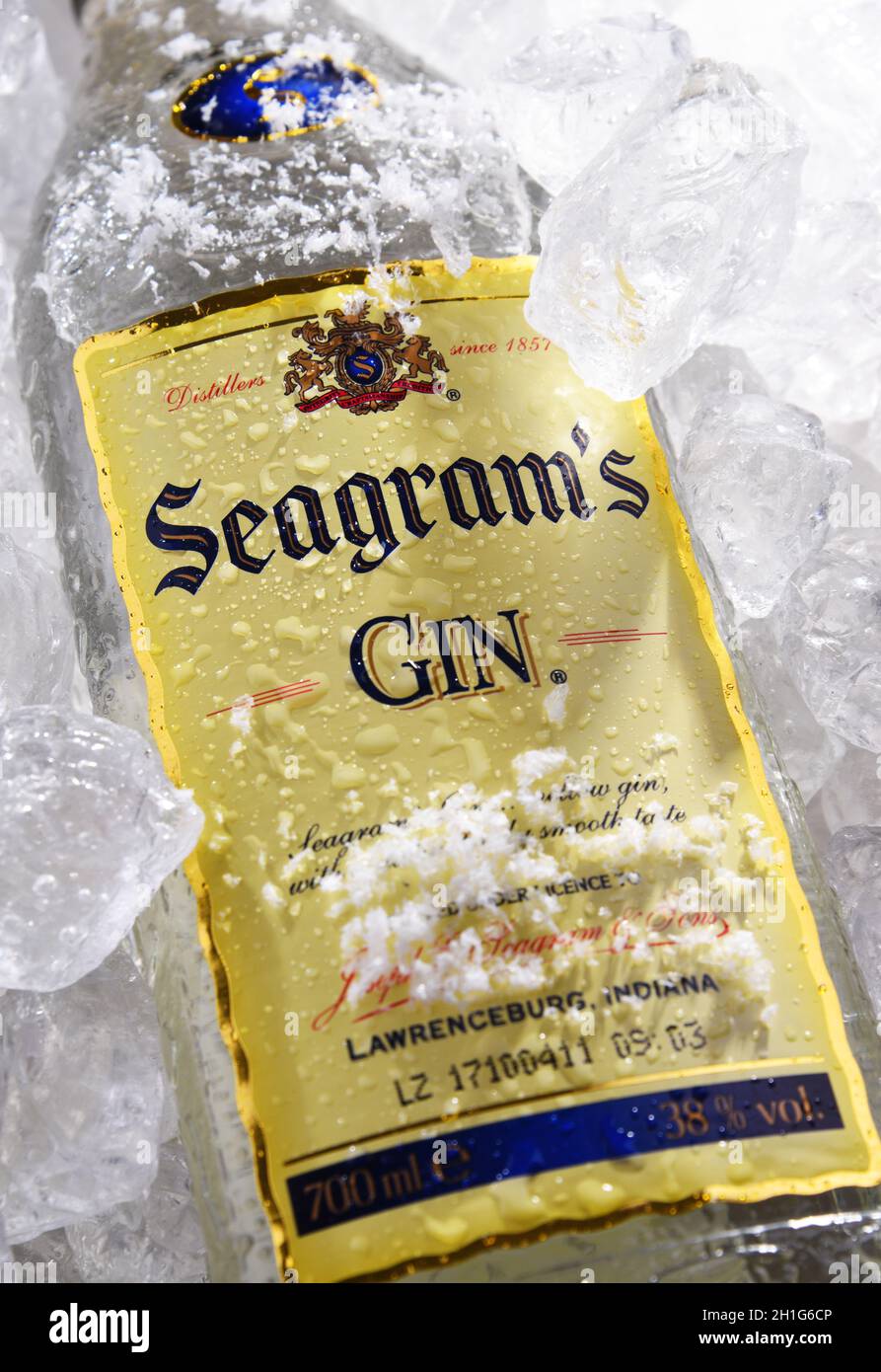POZNAN, POL - MAY 28, 2020: Bottle of Seagrams Gin, the best selling ...