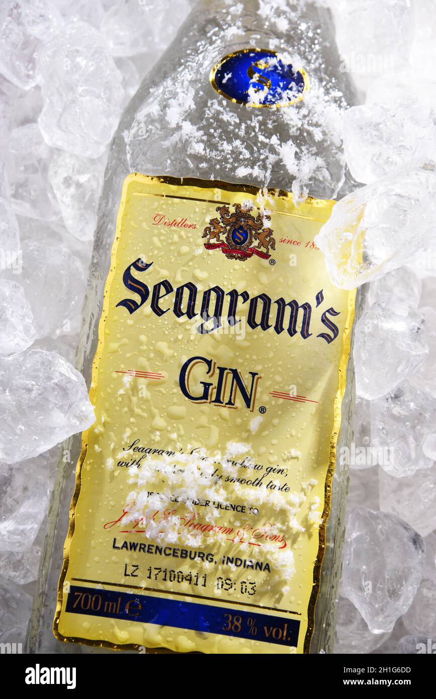 POZNAN, POL - MAY 28, 2020: Bottle of Seagrams Gin, the best selling ...