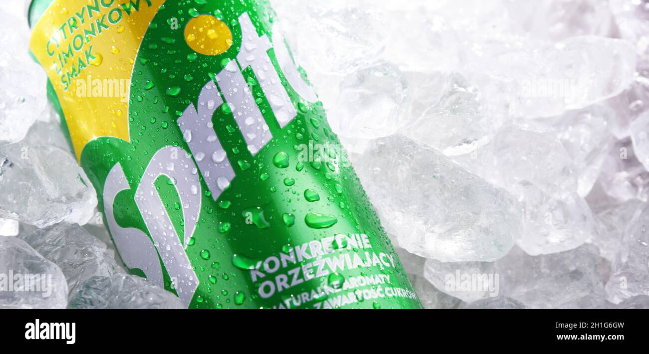 POZNAN, POL - JUN 10, 2020: Can of Sprite, a brand of soft drink ...