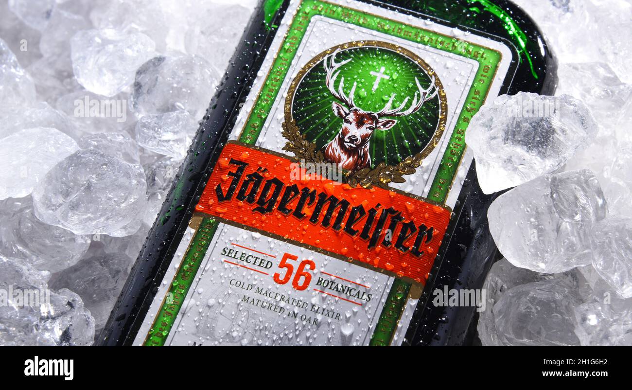 POZNAN, POL - MAY 28, 2020: Bottle of Jagermeister, German digestif ...
