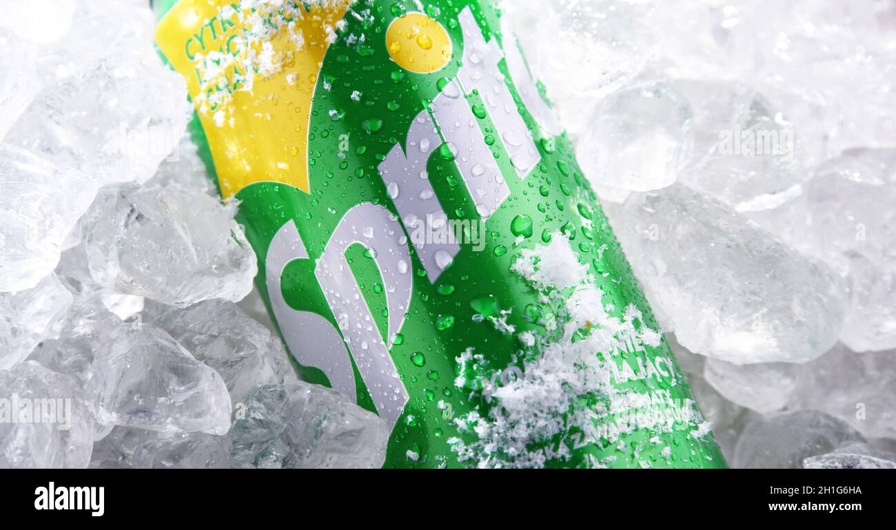 POZNAN, POL - JUN 10, 2020: Can of Sprite, a brand of soft drink ...