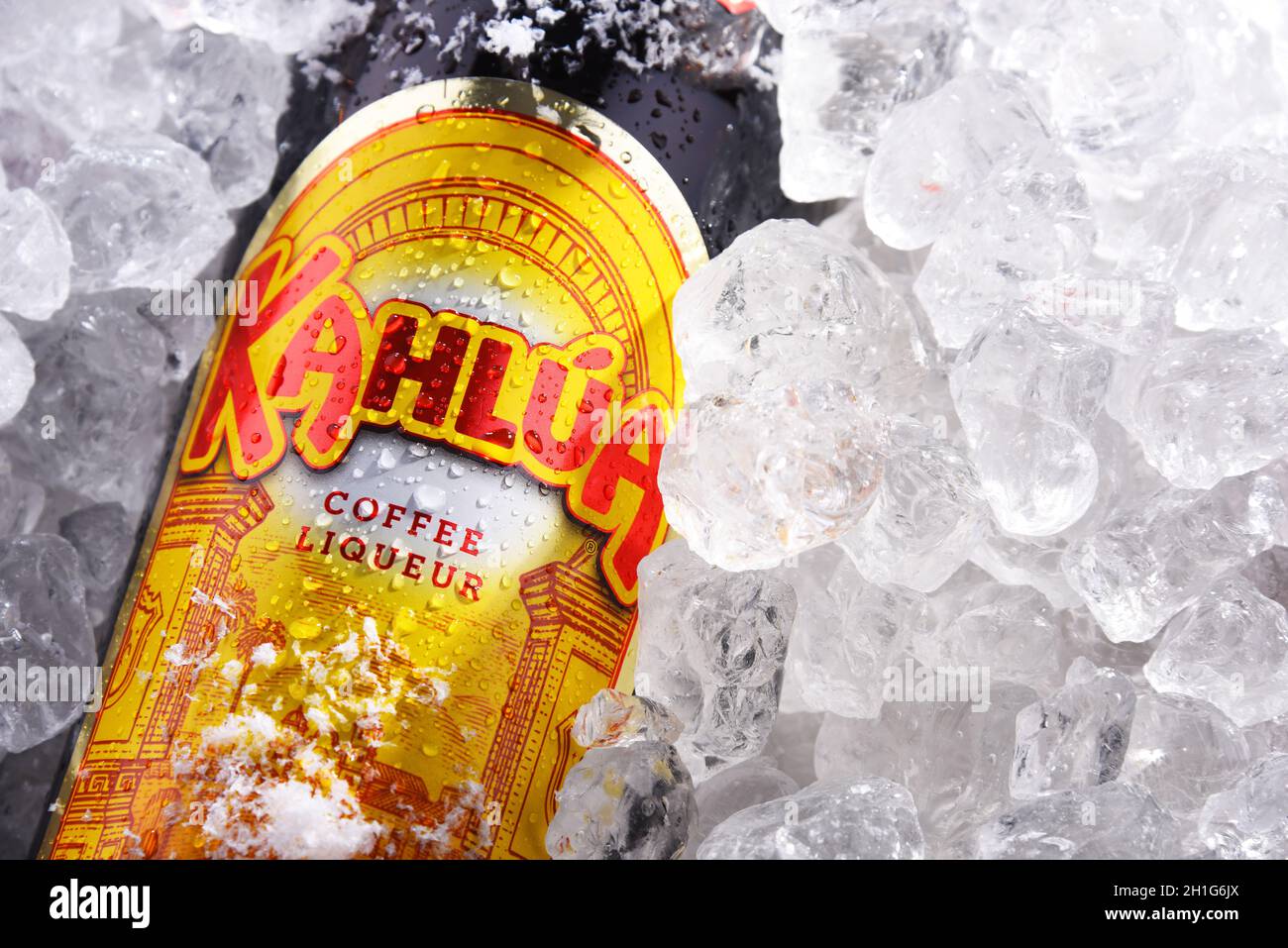 POZNAN, POL - MAY 28, 2020: Bottle of Kahlua, a brand of Mexican coffee ...