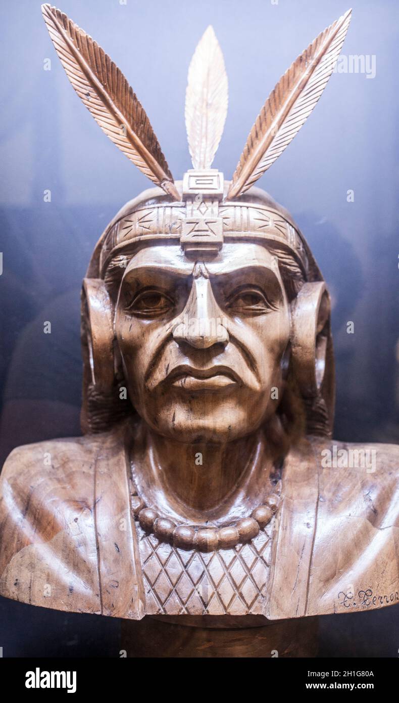 Trujillo, Spain - June 28th, 2020: Atahualpa, last Inca Emperor. Bust ...