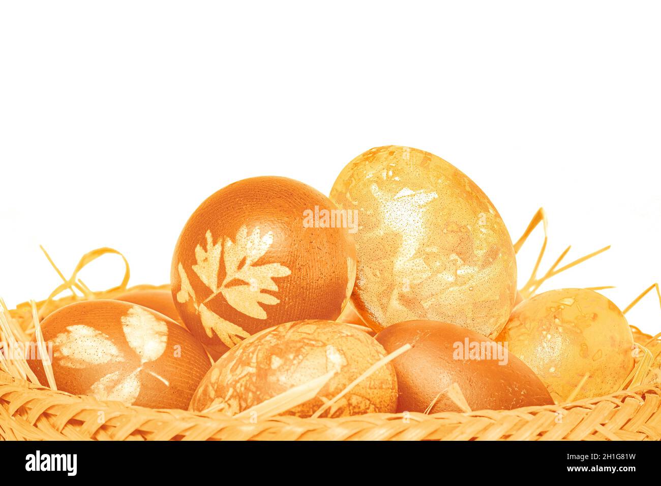 Traditional hand painted Romanian Easter eggs golden in a basket Stock ...