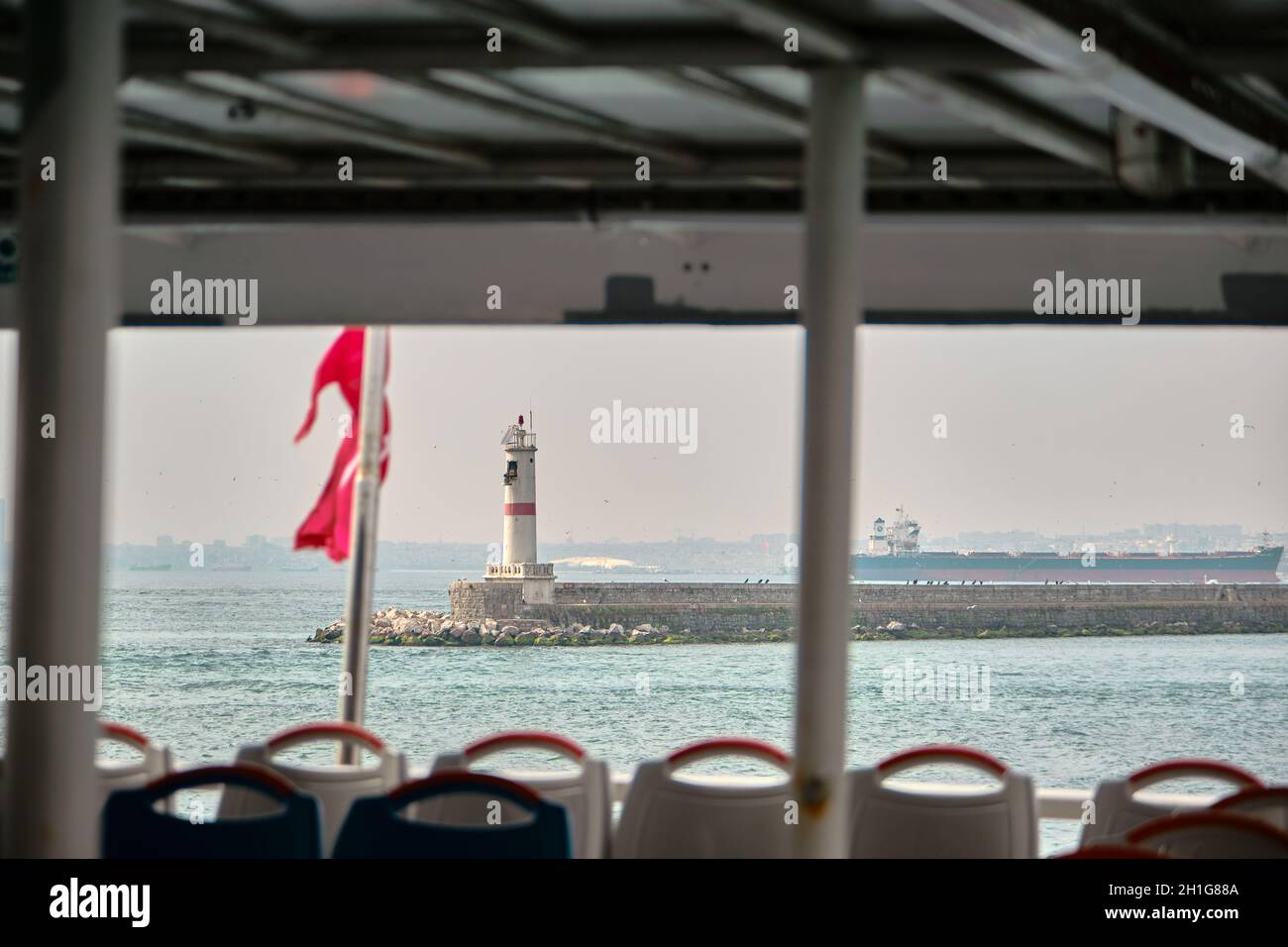 public transportation ferry in istanbul of Lighthouse in bosporus with ...