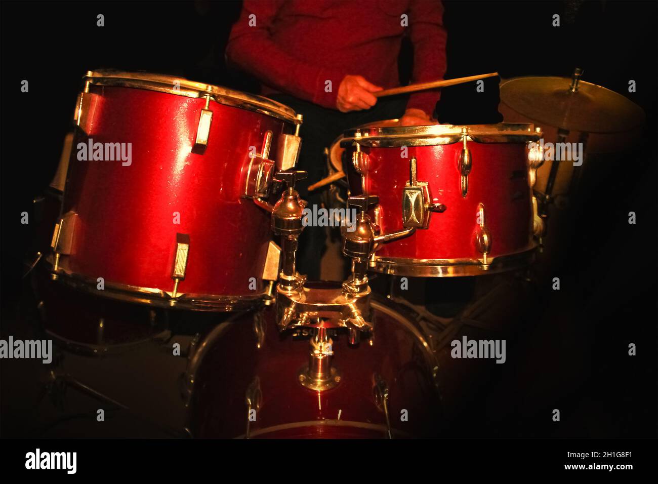 Drums conceptual image. Picture of drums and drumsticks lying on snare ...
