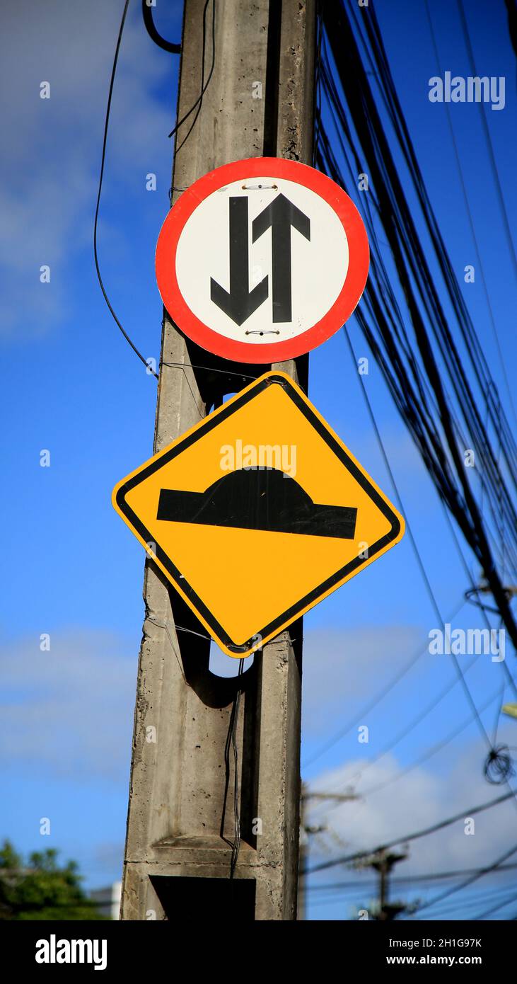 salvador, bahia / brazil - july 4, 2020: traffic signs indicate speed ...