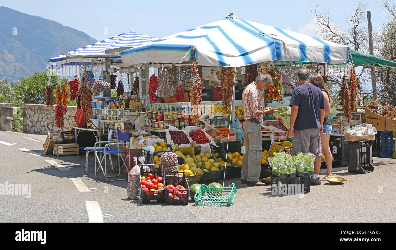 Amalfi, Italy - June 27, 2014: Roadside Stand Selling Fruits and ...