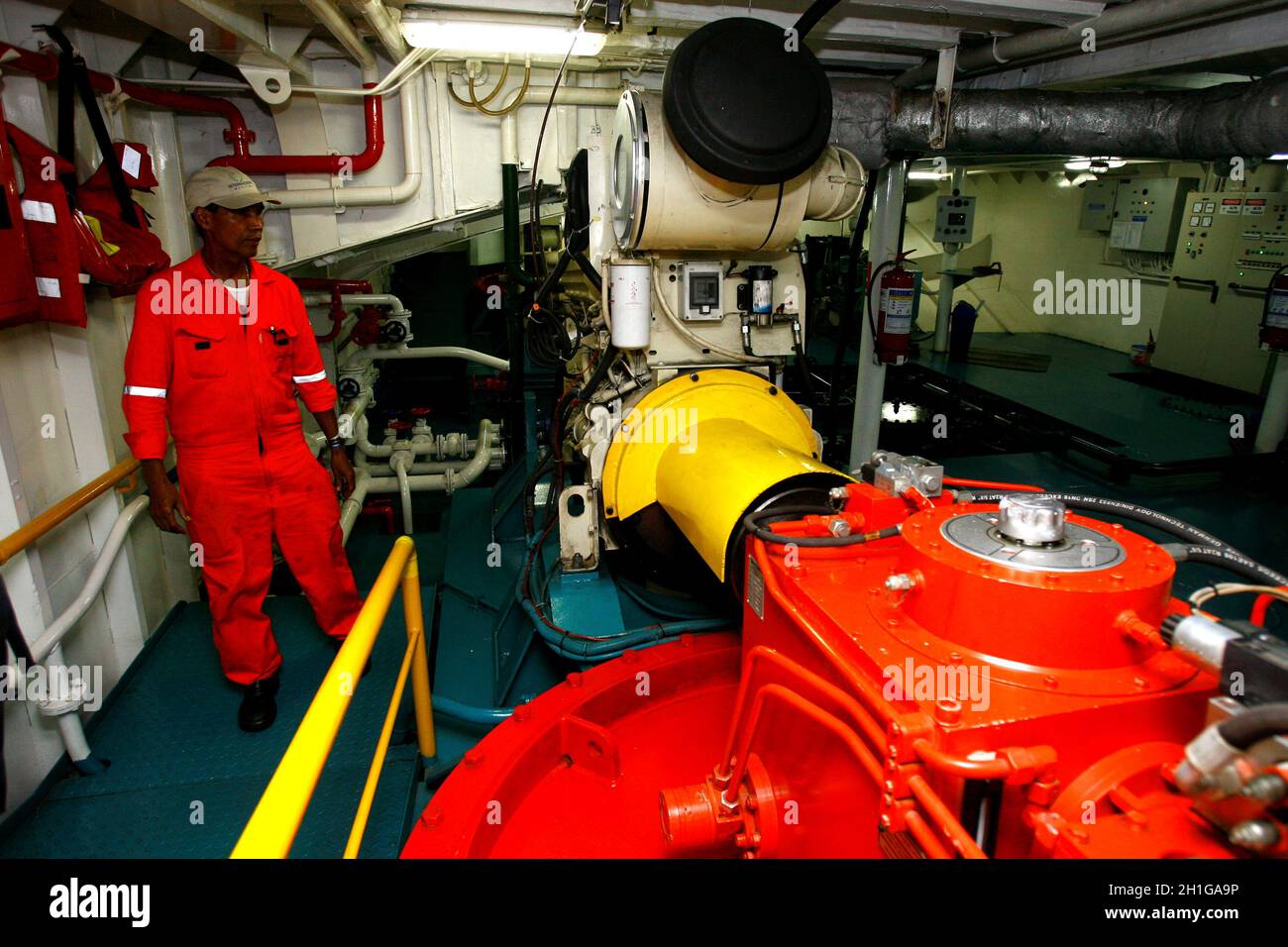 salvador, bahia / brazil - october 1, 2014: Engine room of the Dorival ...