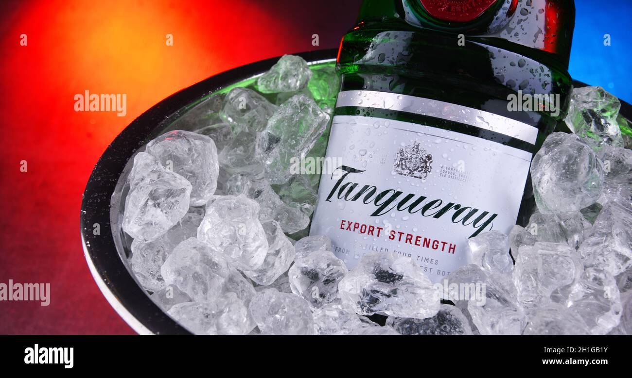 POZNAN, POL - JUN 26, 2020: Bottle of Tanqueray, a brand of gin ...