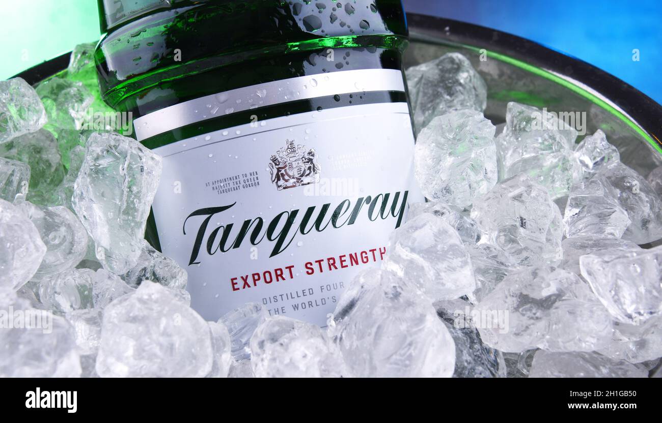 POZNAN, POL - JUN 26, 2020: Bottle of Tanqueray, a brand of gin ...