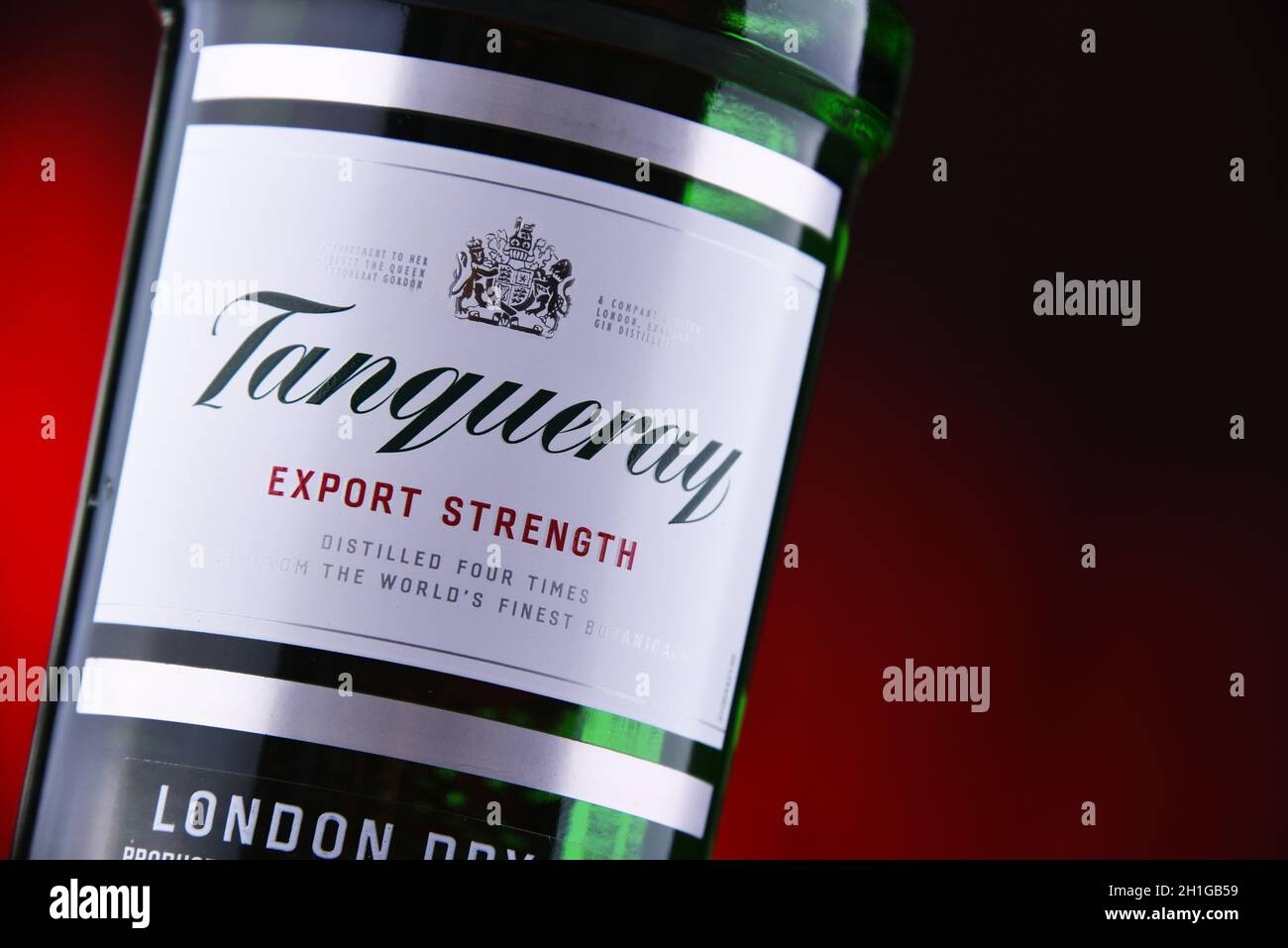 POZNAN, POL - JUN 26, 2020: Bottle of Tanqueray, a brand of gin ...