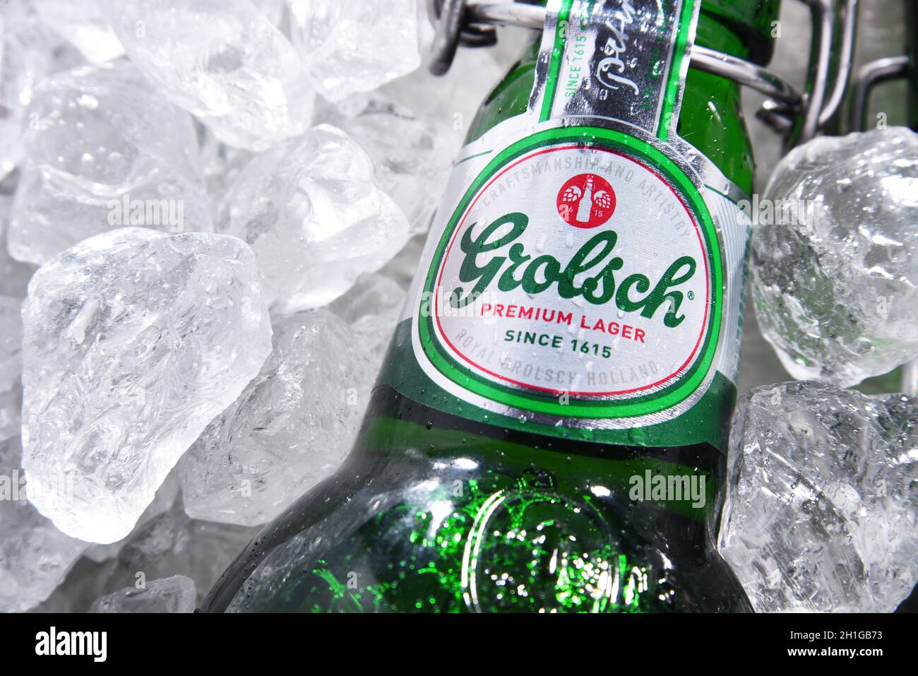 POZNAN, POL - JUN 18, 2020: Bottles of Grolsch Premium Pilsner - known ...